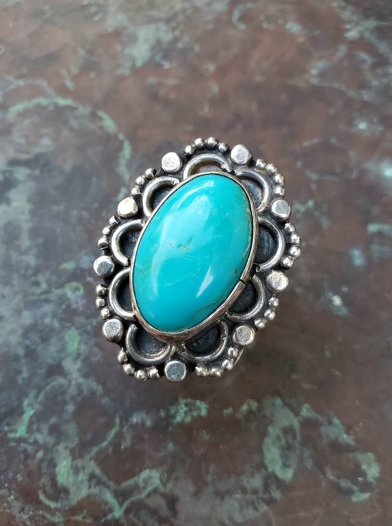 1950s Large Native American Navajo Turquoise Ring - Gem