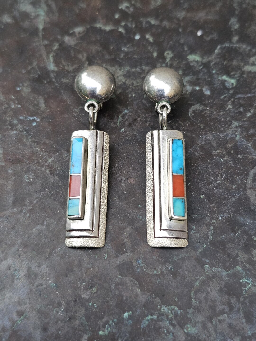 Native American Navajo Leo Yazzie Turquoise and Coral Earrings - Etsy