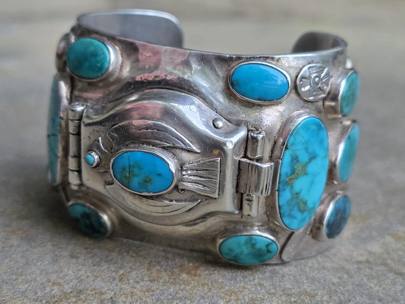 Fred Peshlakai Native American Navajo Blue Gem Turquoise Watch Bracelet ...