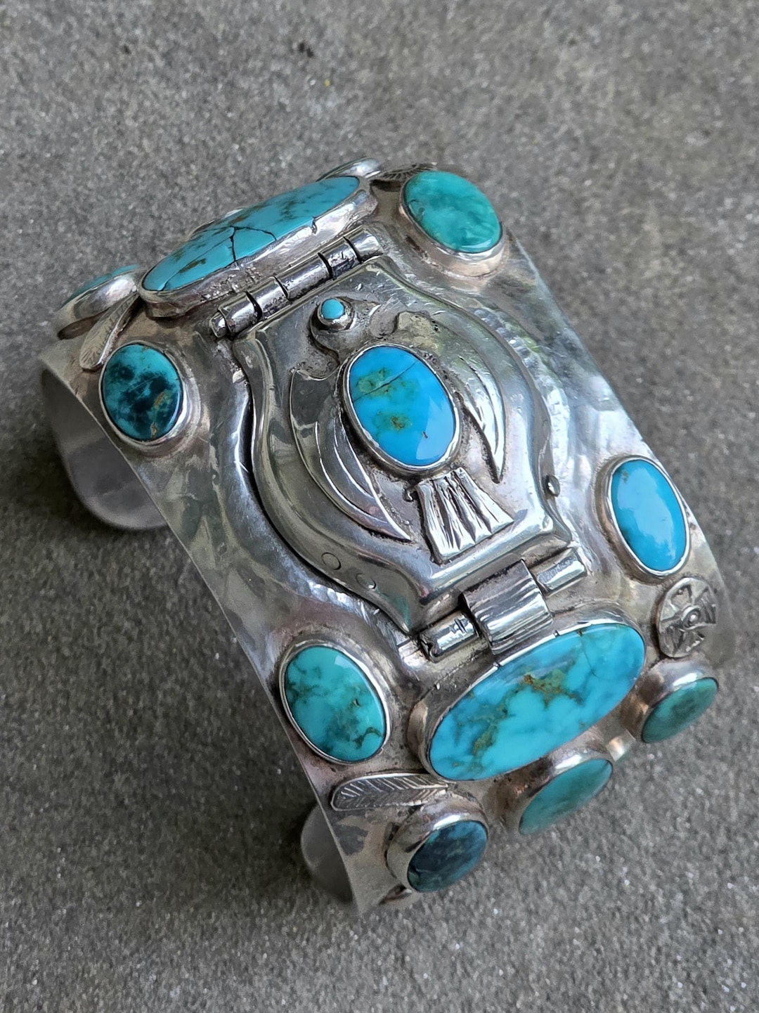 Fred Peshlakai Native American Navajo Blue Gem Turquoise Watch Bracelet ...