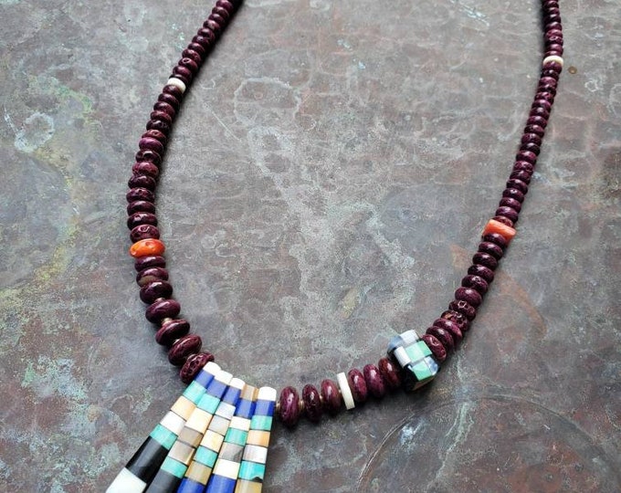 Native American Charlene Reano San Felipe Inlayed Spondylus and Turquoise Necklace - Etsy