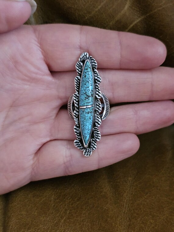 Long Native American Navajo #8 Turquoise Ring - Gem