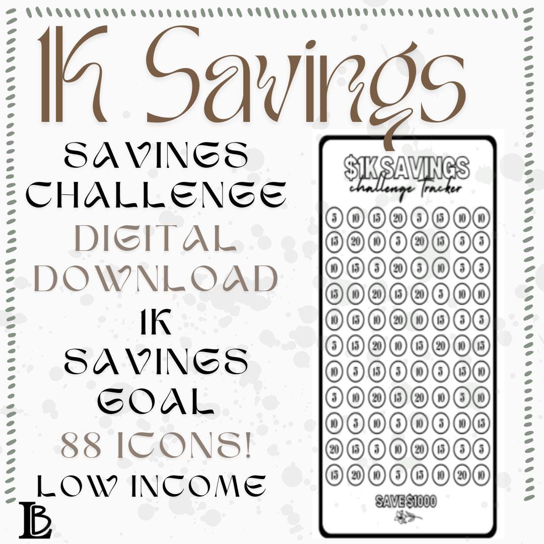 1K Savings Challenge Printable/digital Download Tracker Insert ...
