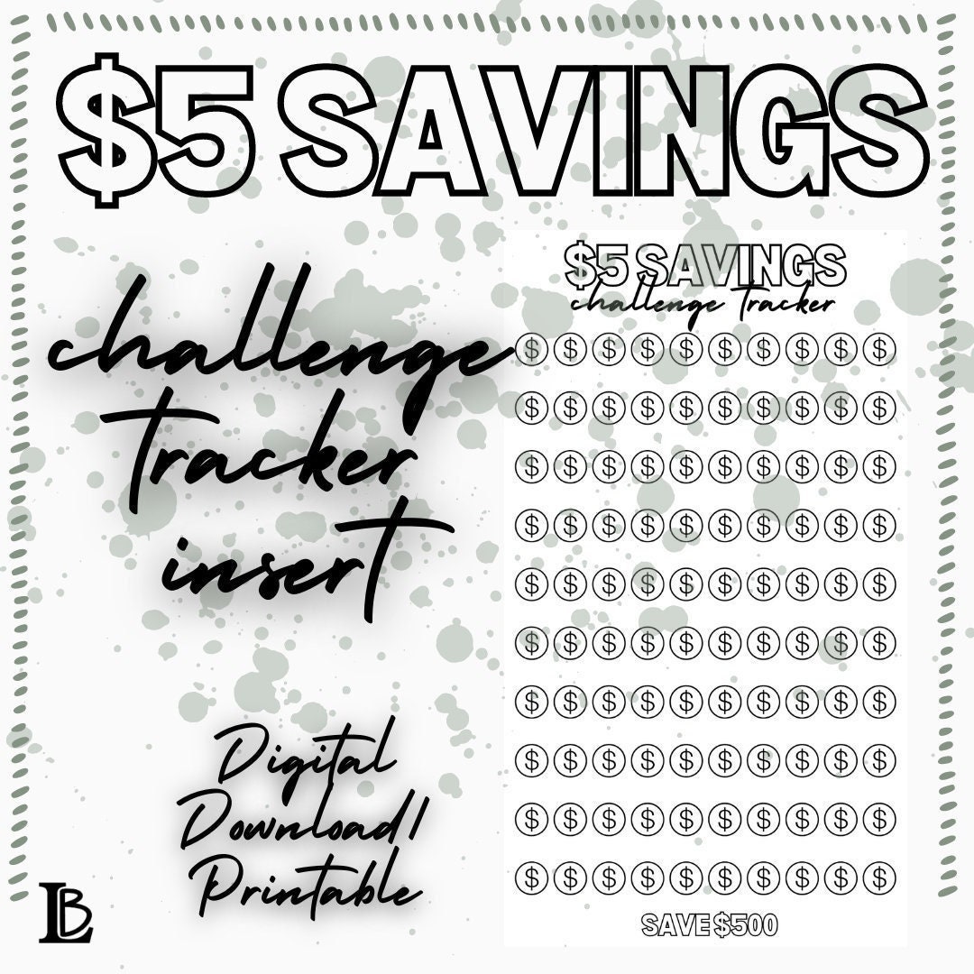 5 Dollar Savings Tracker Insert | Digital Download 5 Dollar Savings ...