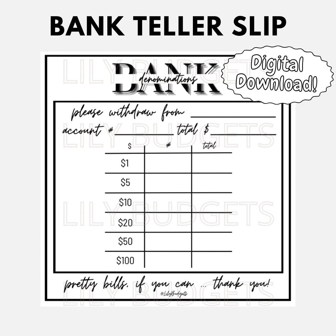 Bank Teller Slip Digital Download! | Bank Denomination Slip Printable ...