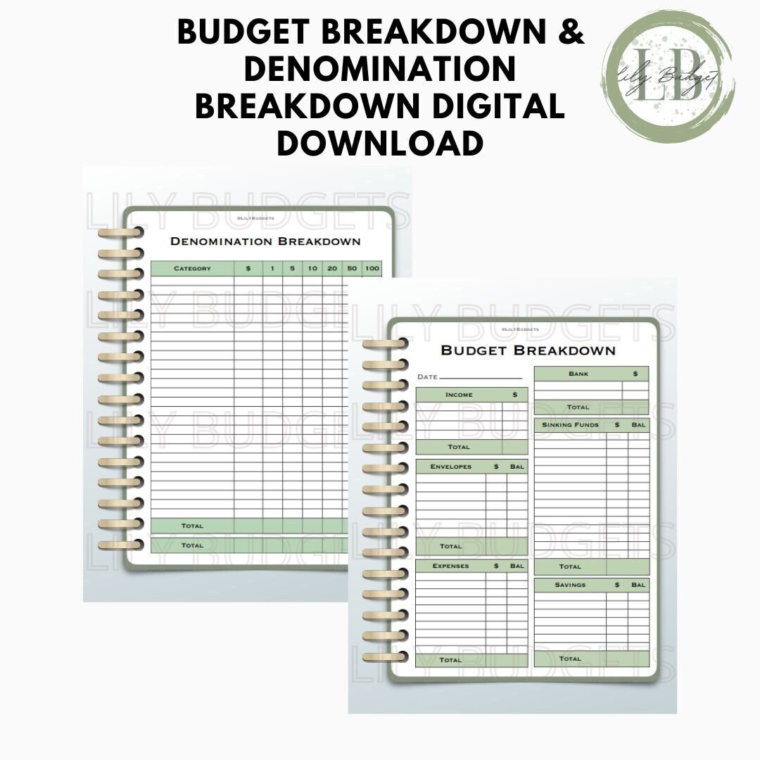 Budget Breakdown Digital Download | Digital Cash Stuffing Breakdown ...