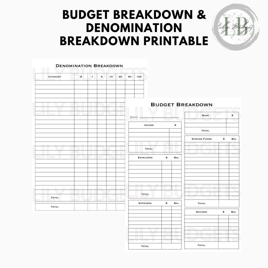 Budget Breakdown Printable | Printable/digital Cash Stuffing Breakdown ...
