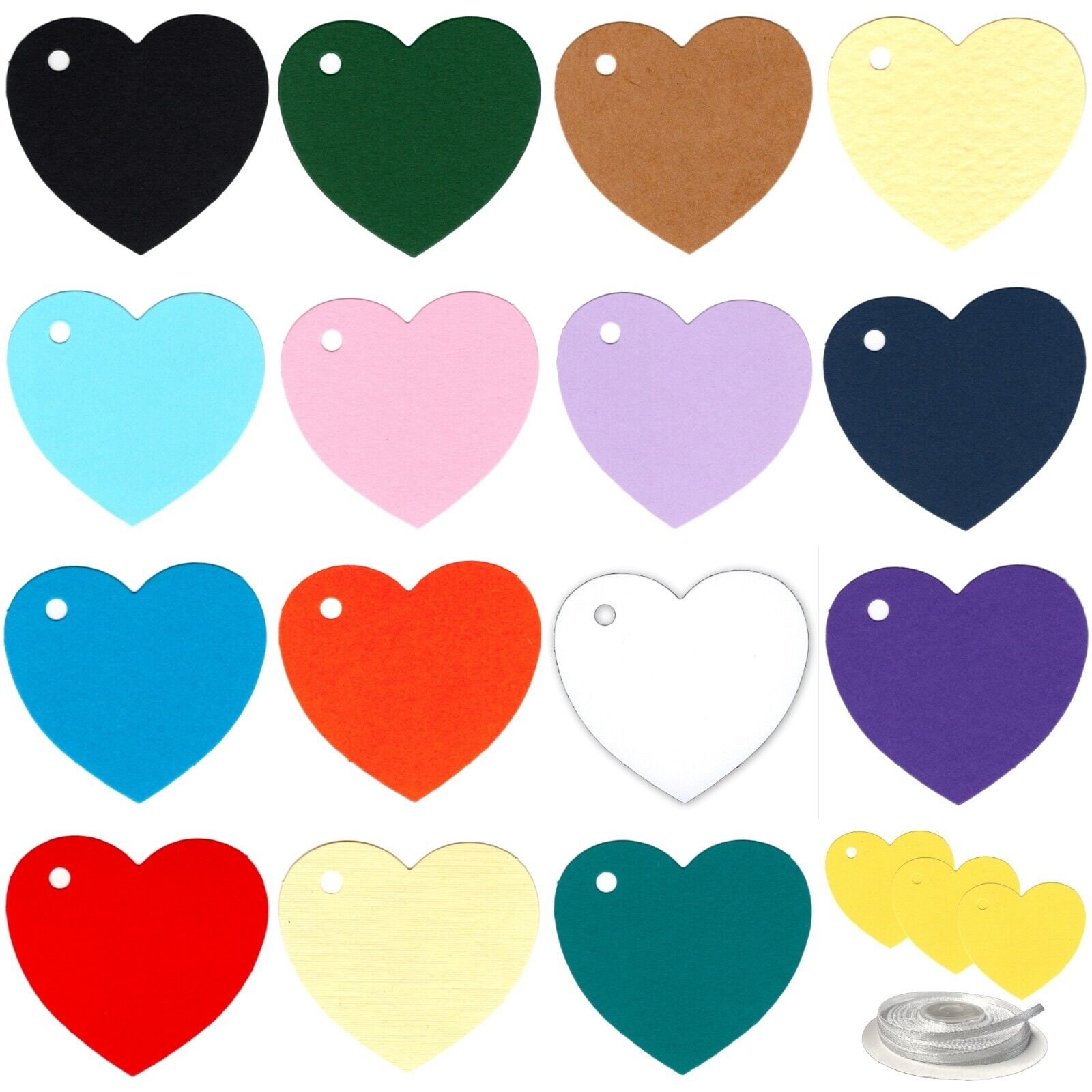 100 Heart Shaped Gift Tags With White Satin Ribbon - 21 Colours ...
