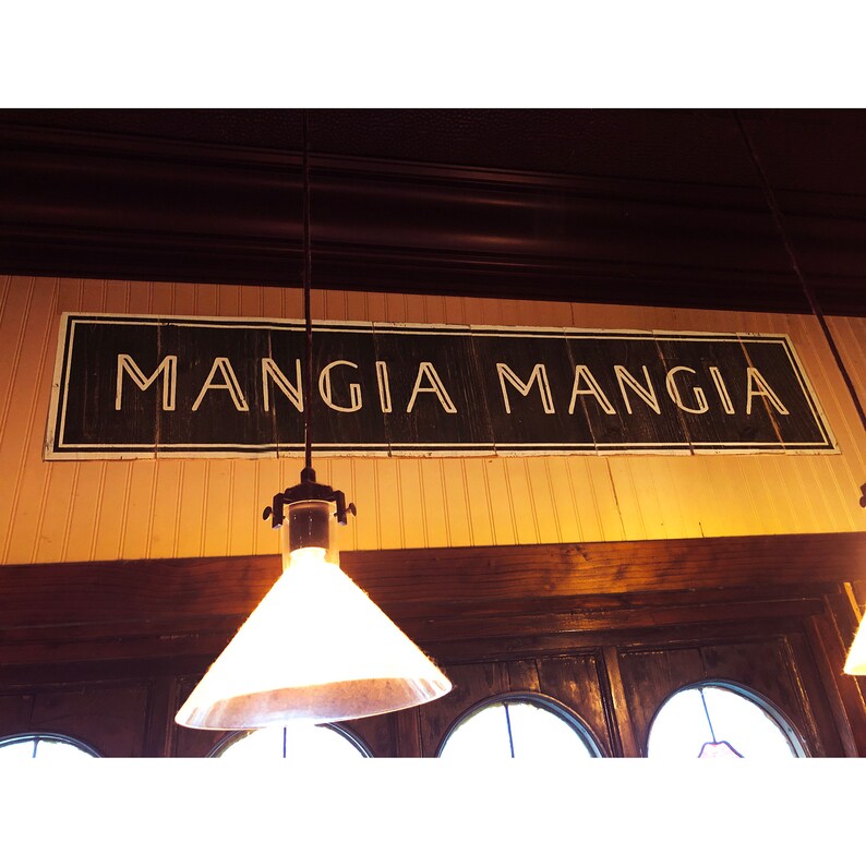 Large 63 X 12 or 8 X 42- Mangia Mangia Sign on Black Cedar Planks ...