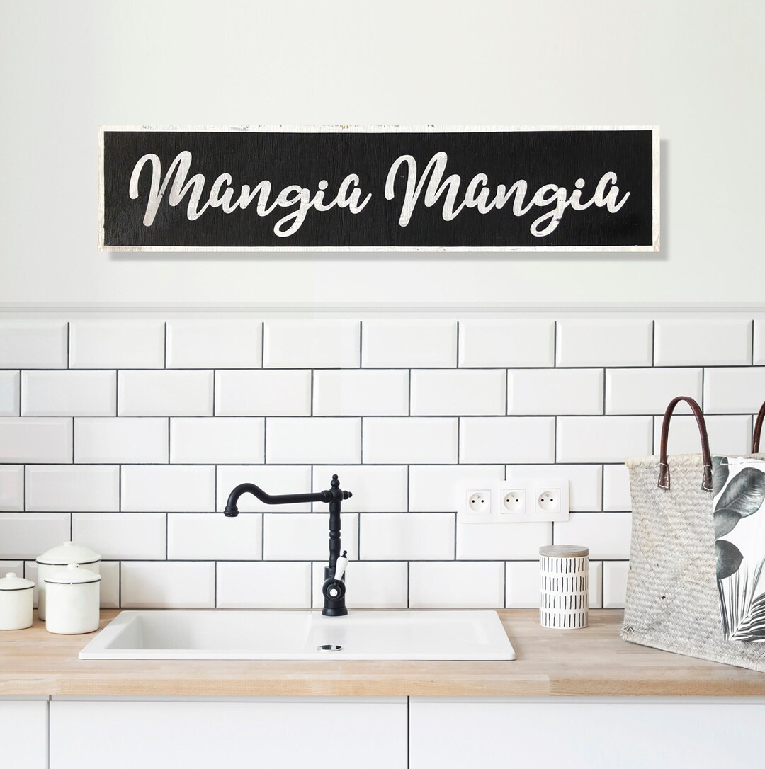 Script MANGIA Mangia Sign- BLACK Background- Italian Chef, Italian ...