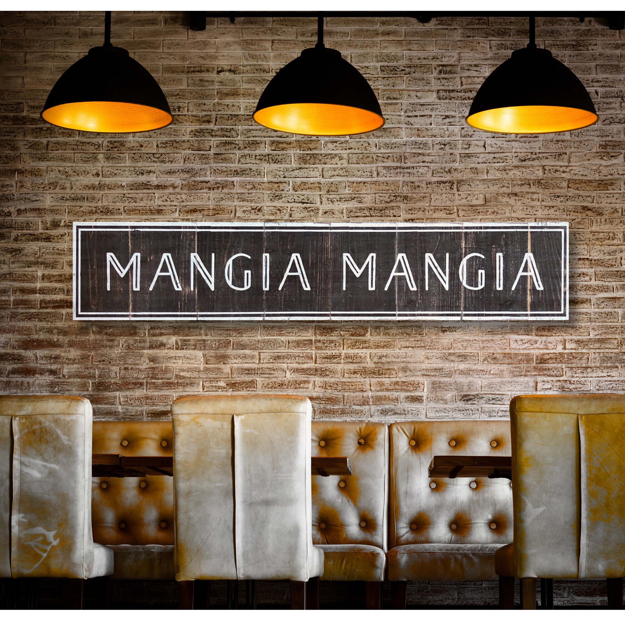 Large 63 X 12 or 8 X 42- Mangia Mangia Sign on Black Cedar Planks ...