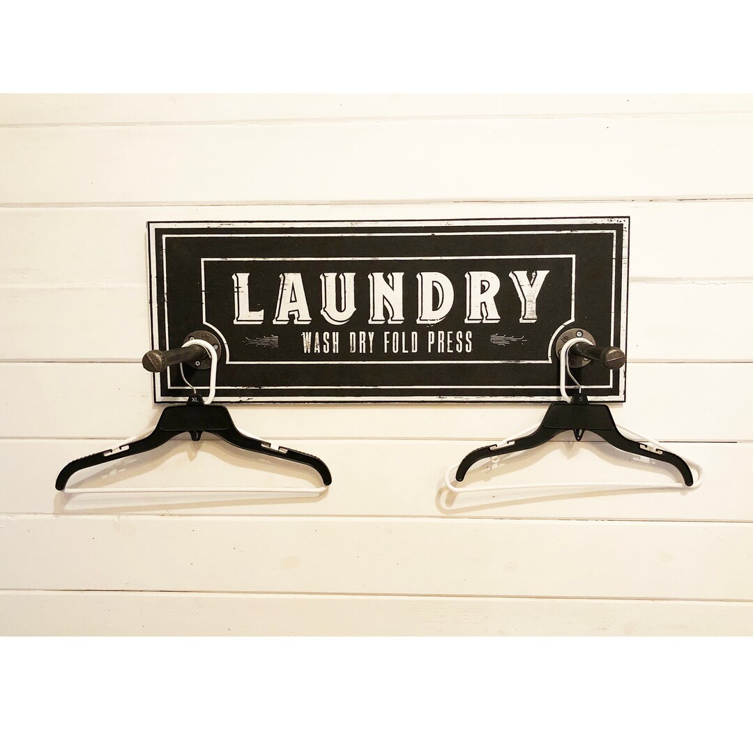 Black Laundry Room Sign With Hanging Rods: Modern Farmhouse Decor - Etsy
