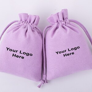 100 Light Purple Custom Cotton Bags With Logo, Wedding Favor Pouch With ...