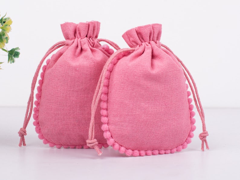 100 Custom Light Pink Cotton Drawstring Bags, Logo Print, Wedding Favor ...