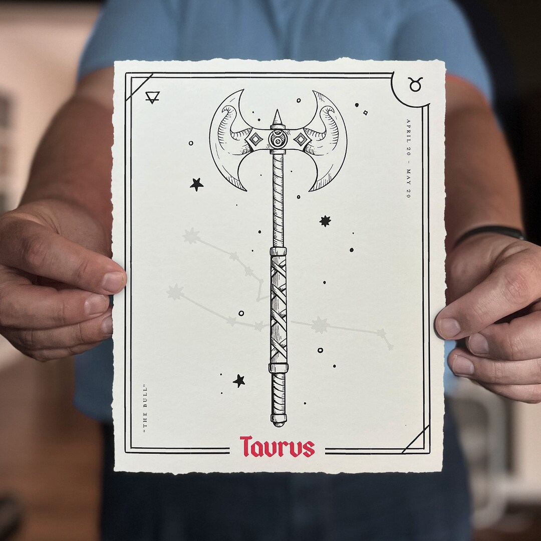 Taurus Weapons Zodiac Art Print Astrology & Tarot Medieval Fantasy ...