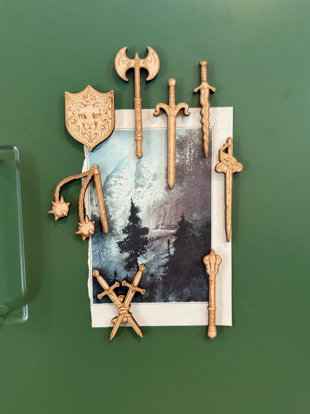 Medieval Weapon Engraved Wood Magnets - Sword Axe Dagger Renaissance ...