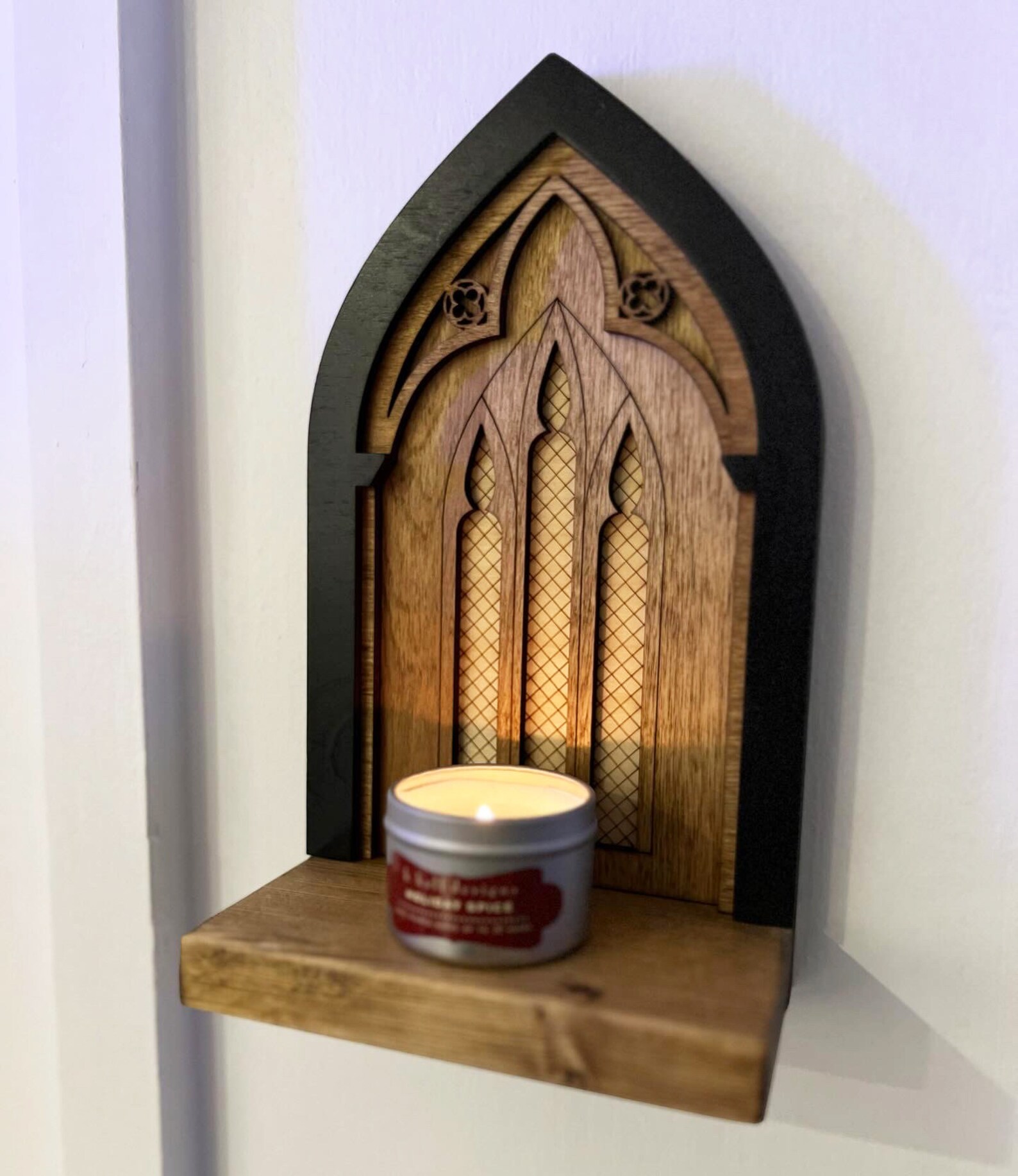 Gothic Cathedral Arch Wall Shelf A - Wood Candle Sconce, Altar or Plant ...