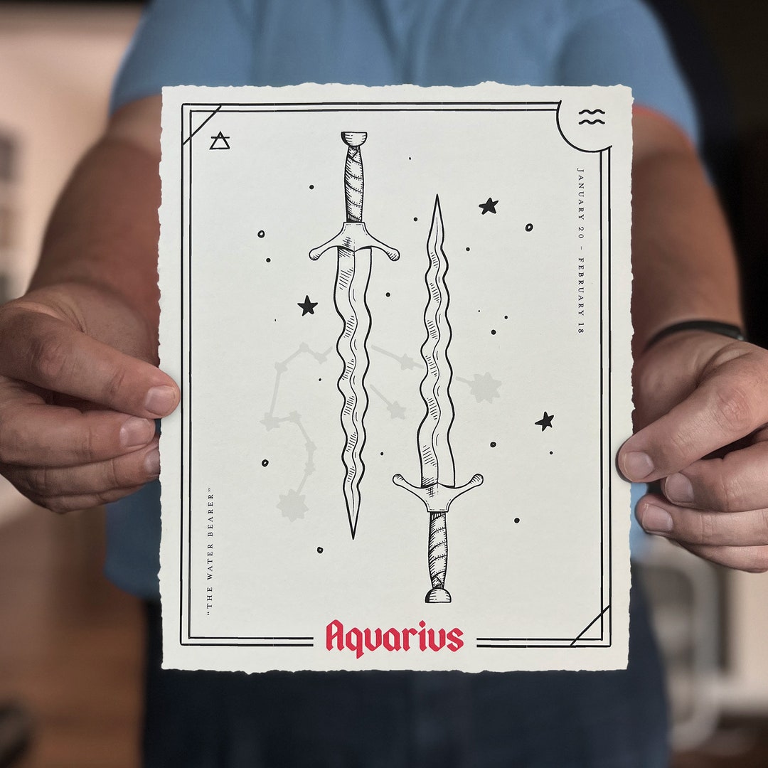 Aquarius Weapons Zodiac Art Print Astrology & Tarot Medieval Fantasy ...