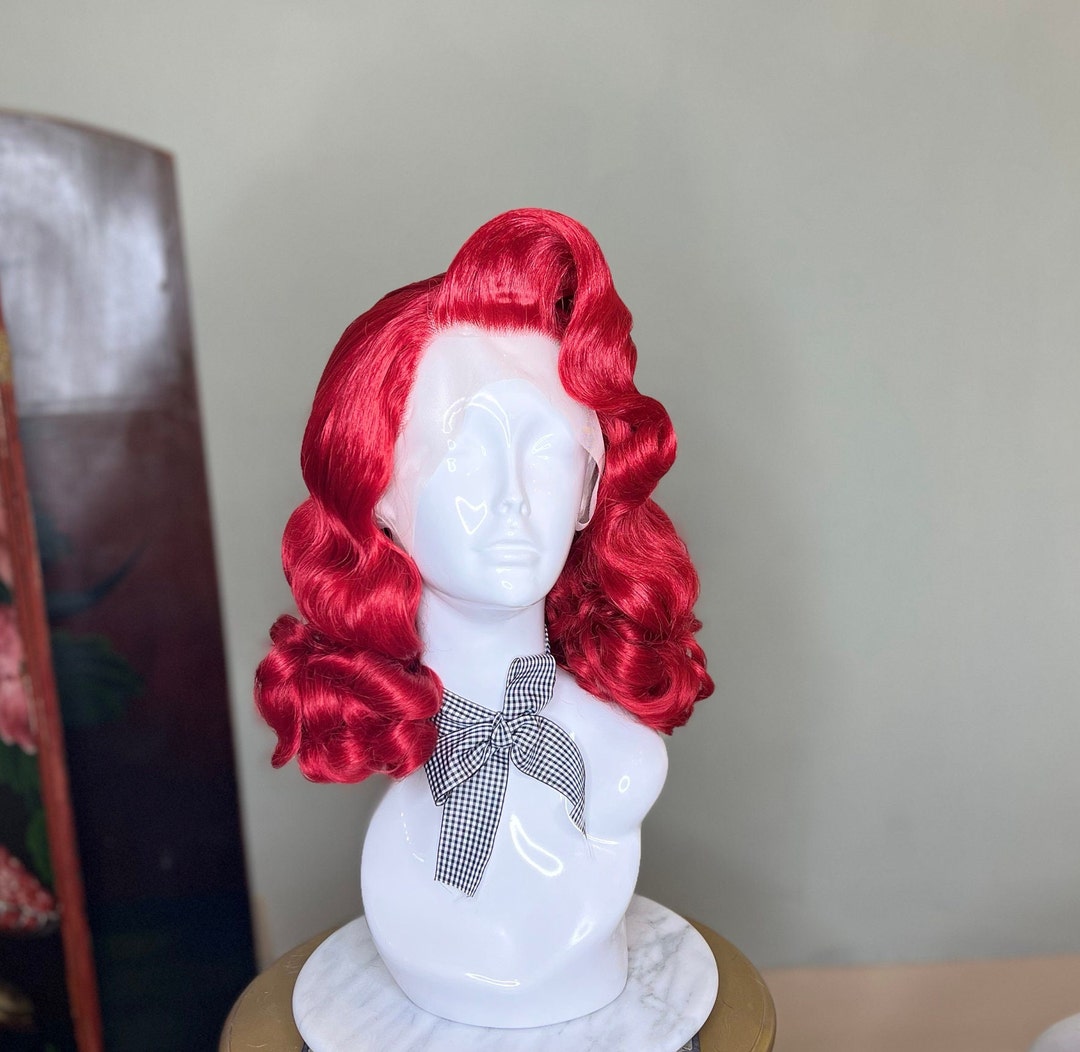 Showgirl Pinup Wig Rita Hayworth Ruby Red With Curls and Waves 1940s ...