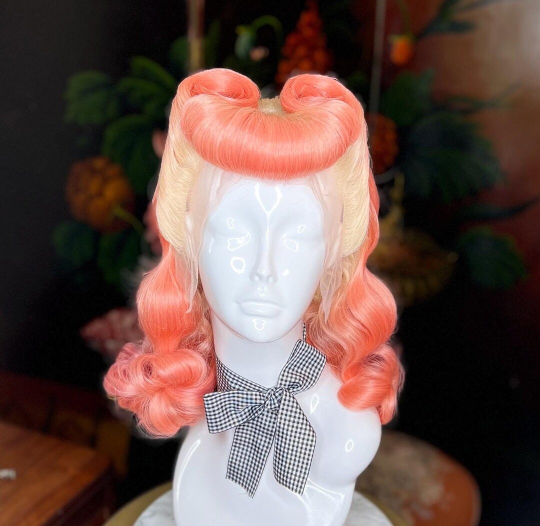 Vintage Wig Pinup Hairstyle Pink Wig Victory Rolls 1940s Wig Bumper ...