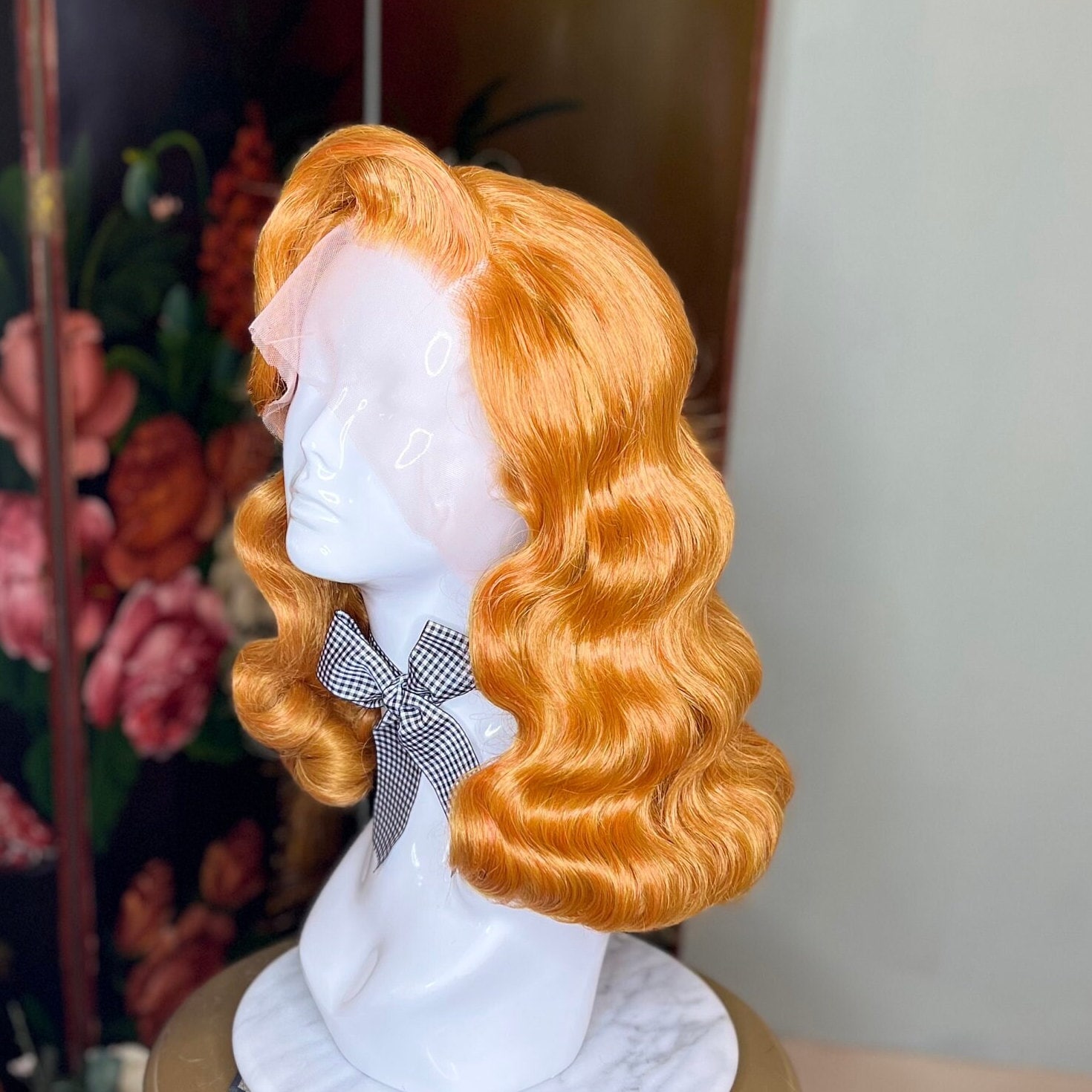 Golden Copper Pinup Girl Hairstyle Vintage Wig Long Waves Side Part ...