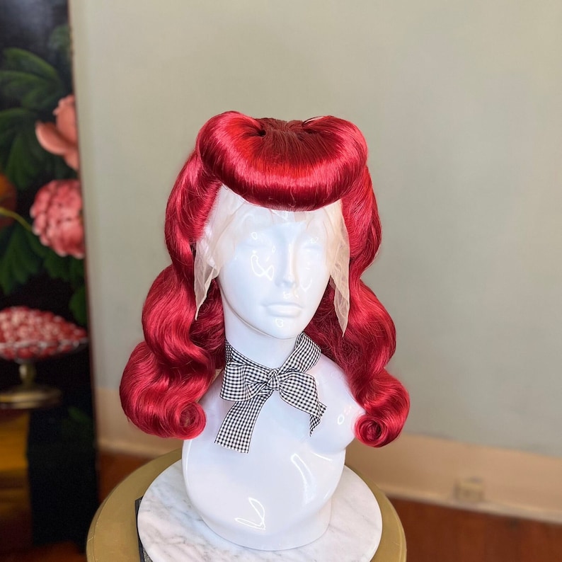 Ruby Red Pinup Wig With Bumper Bangs 1940s Vintage Hairstyle - Etsy