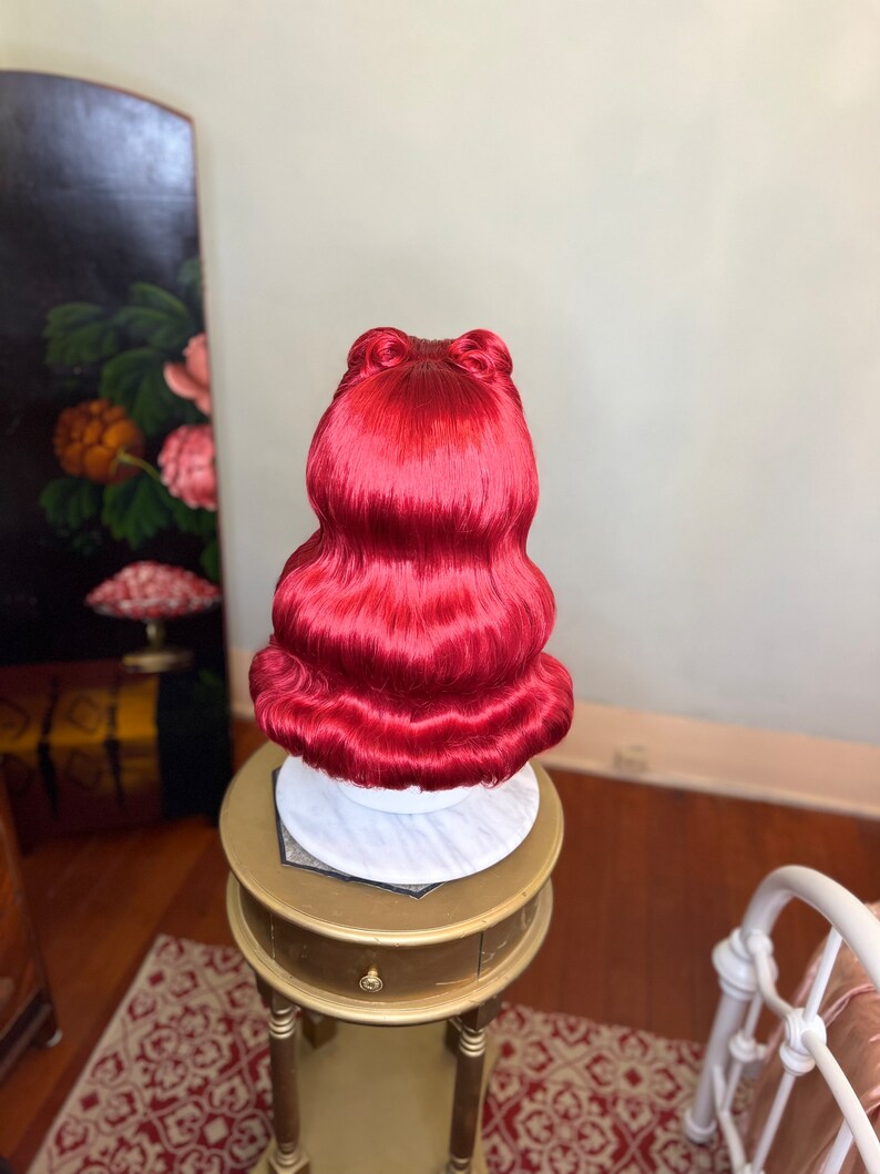 Ruby Red Pinup Wig With Bumper Bangs 1940s Vintage Hairstyle Etsy