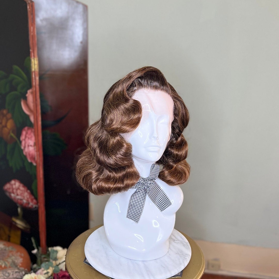 Brown Vintage Wig With Waves for Brunette Pinup Hair Glamour - Etsy