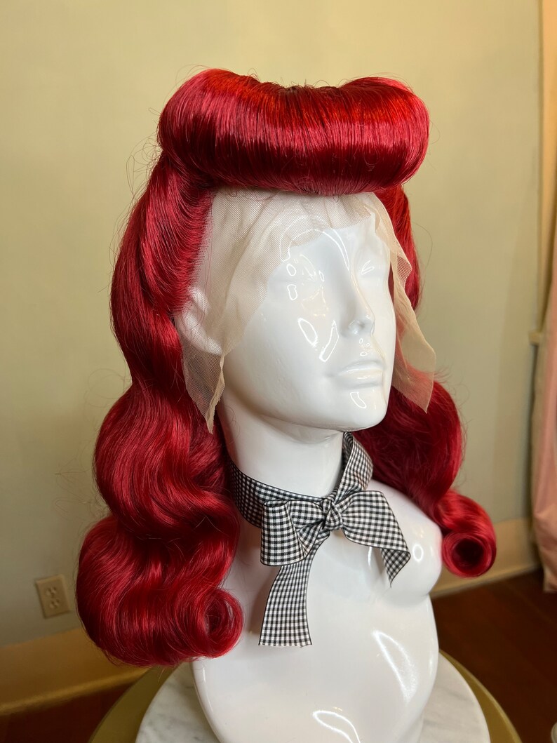 Ruby Red Pinup Wig With Bumper Bangs 1940s Vintage Hairstyle - Etsy