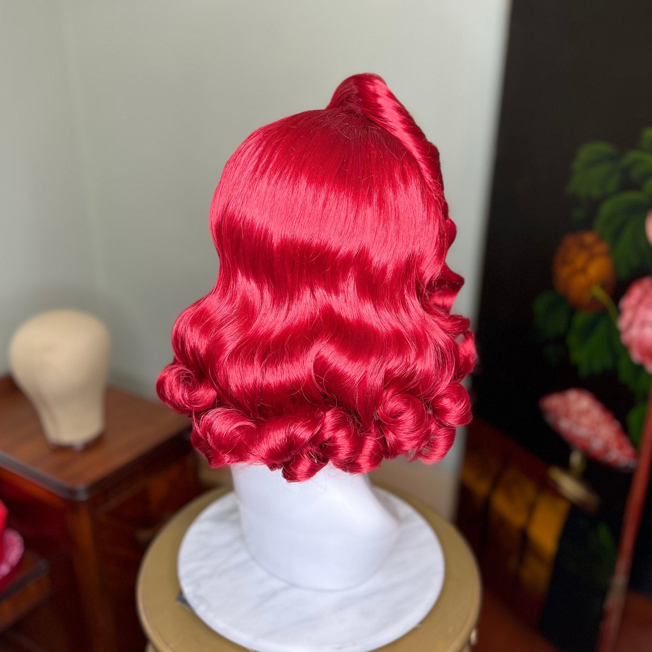 Vintage Inspired Ruby Red Wig Burlesque Pinup Hairstyle, Vintage Lace ...
