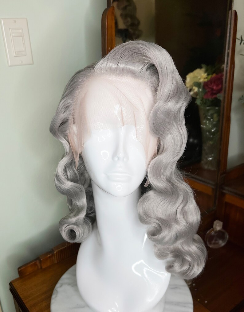 Steel Gray Vintage Wig: Glamour Waves, 1950s Retro Hairstyle, Custom ...