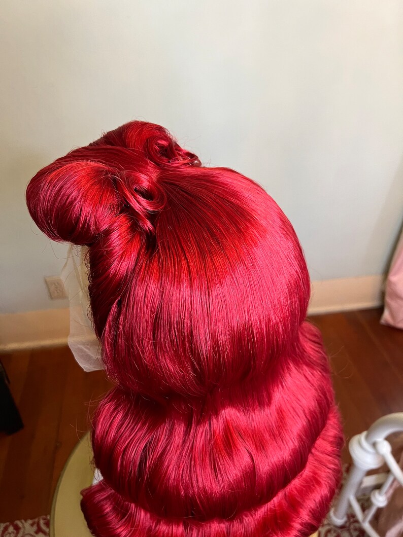 Ruby Red Pinup Wig With Bumper Bangs 1940s Vintage Hairstyle Etsy
