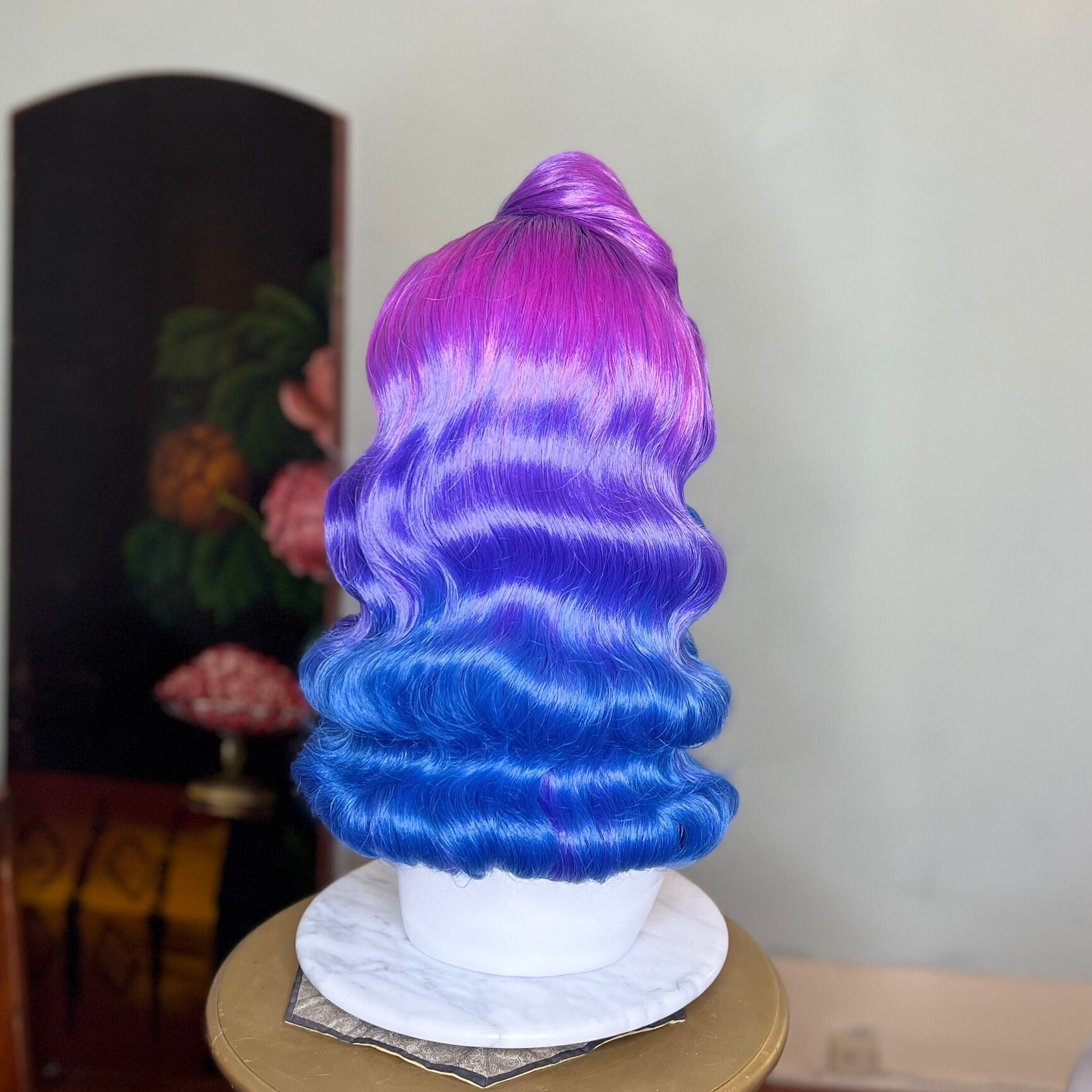 Custom Purple and Blue Side Part Jessica Inspired Waves Pinup Wig ...