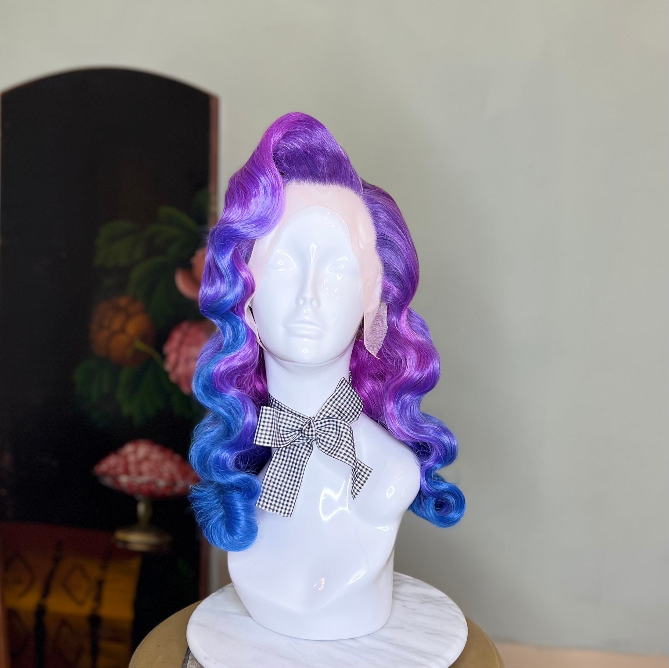 Custom Purple and Blue Side Part Jessica Inspired Waves Pinup Wig ...