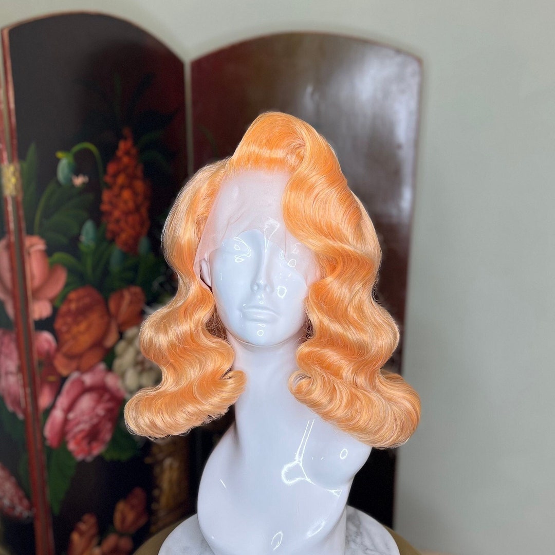 Pinup Wig Apricot Blonde Waves Side Part for Glamour Girls! Burlesque Inspired 1940s 1950s ...
