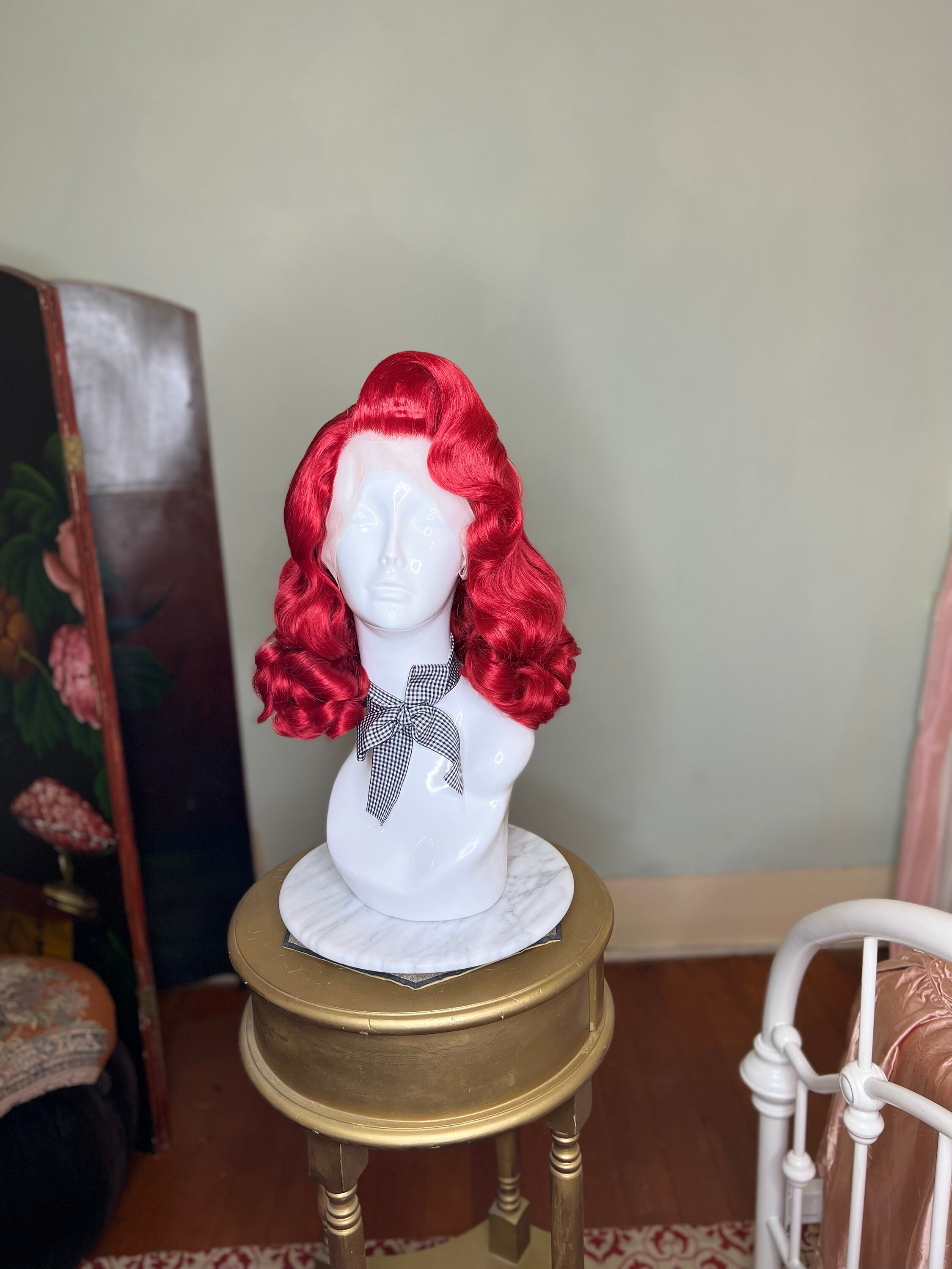 Showgirl Pinup Wig Rita Hayworth Ruby Red With Curls and Waves 1940s 1950s - Etsy