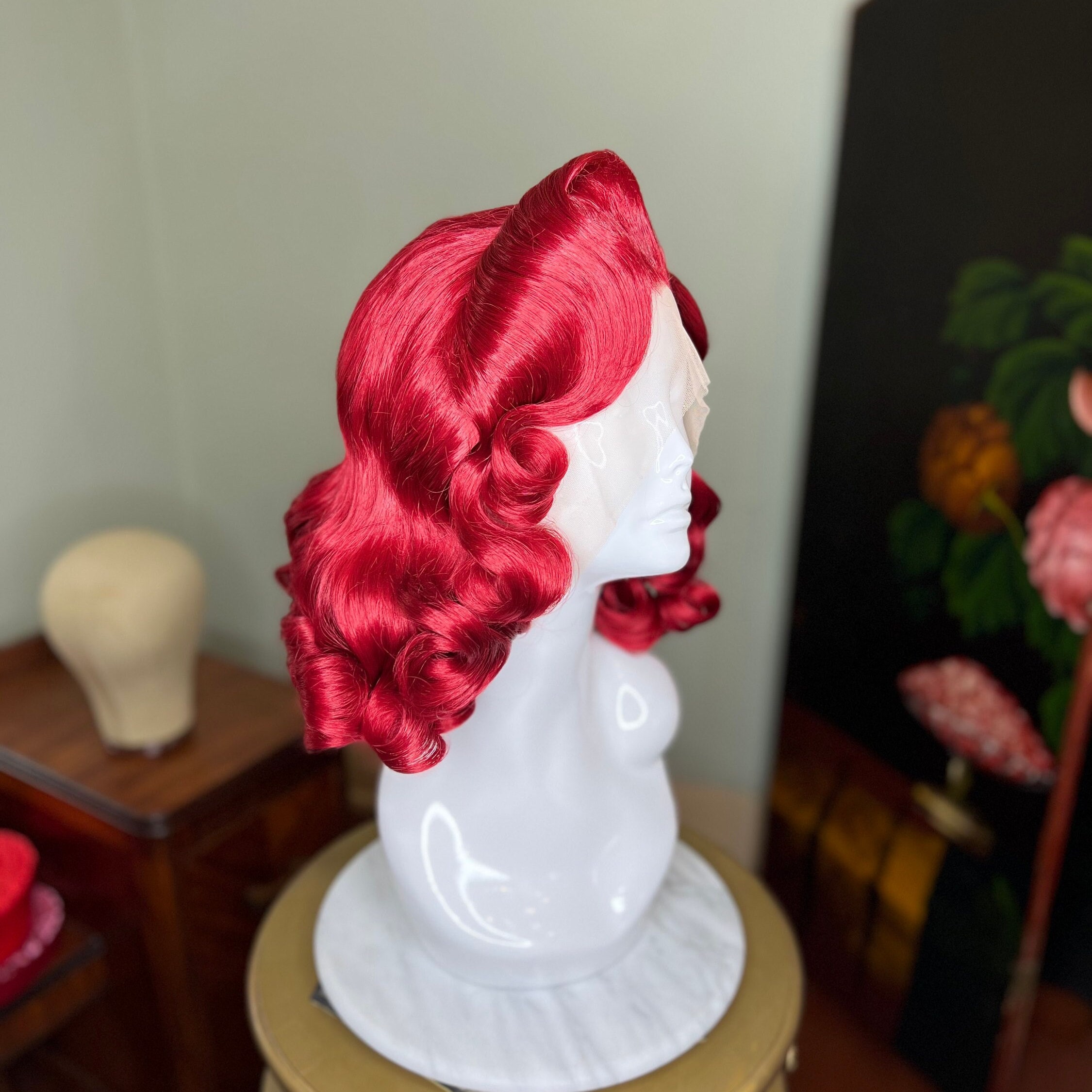 Vintage Inspired Ruby Red Wig Burlesque Pinup Hairstyle, Vintage Lace ...