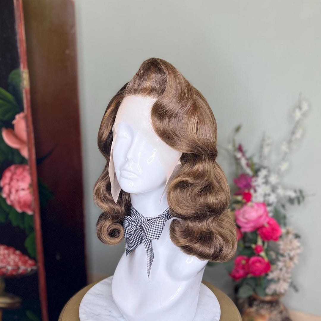 Pinup Wig, 1950s Glamour, Hollywood Waves, Medium Brown, Made to Order ...
