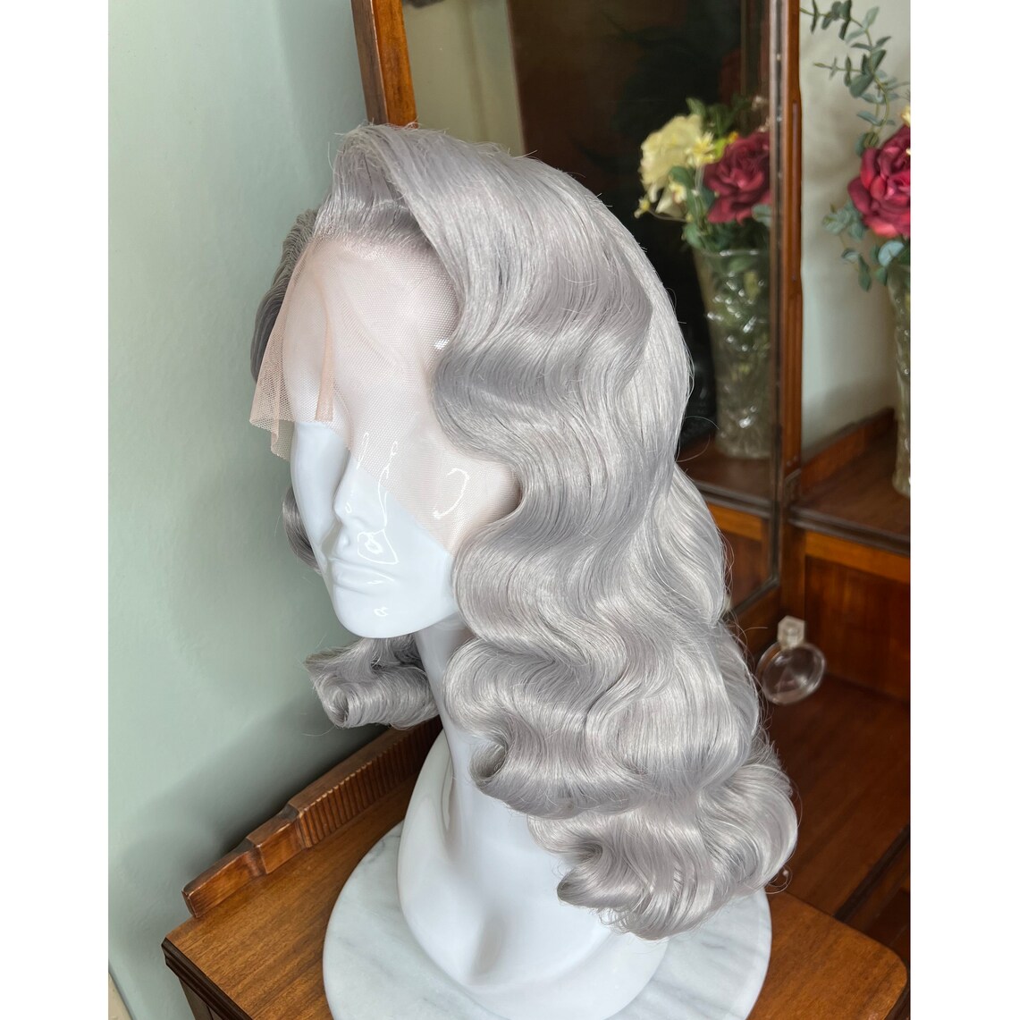 Custom Styled Vintage Wig: Steel Gray Glamour Waves - Etsy