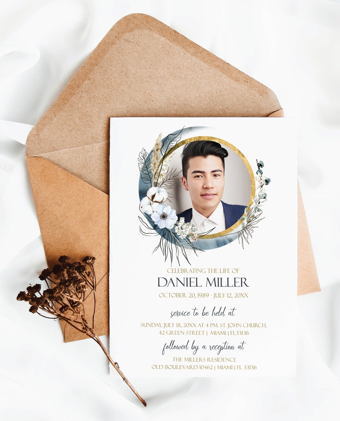 Funeral Invitation Obituary Template Funeral Card Blue - Etsy