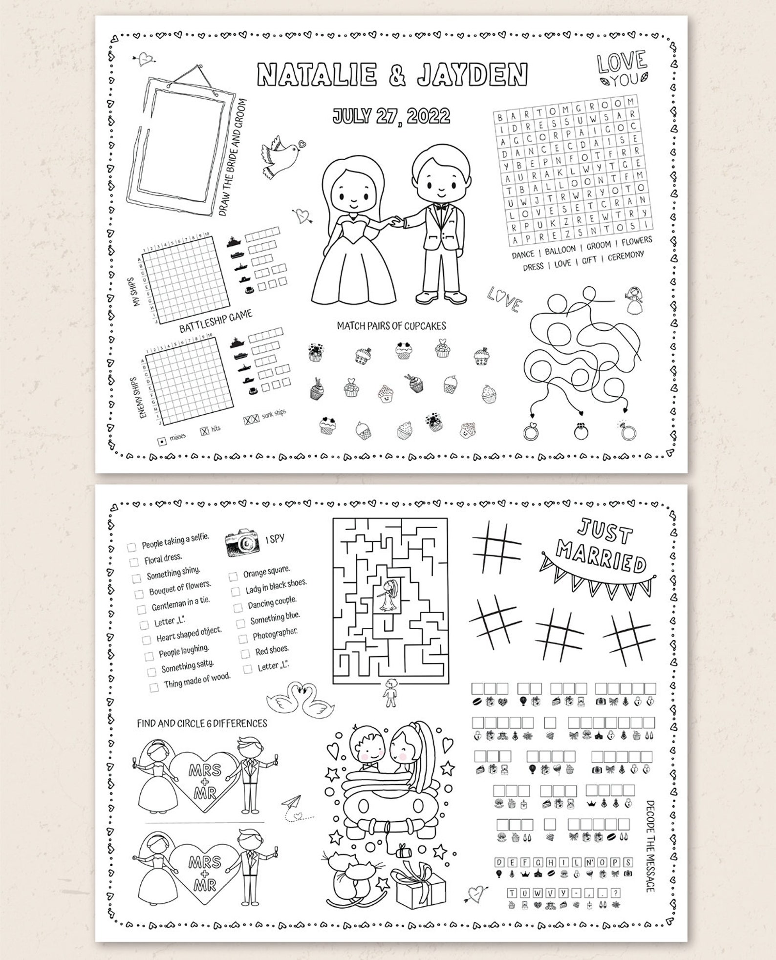 Wedding Activity Sheets Wedding Games for Kids Coloring - Etsy