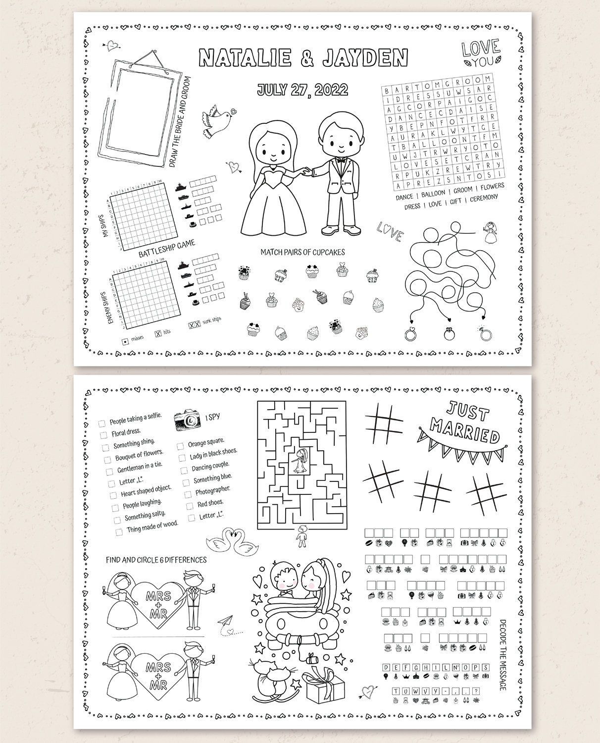 Wedding Activity Sheets Wedding Games for Kids Coloring - Etsy