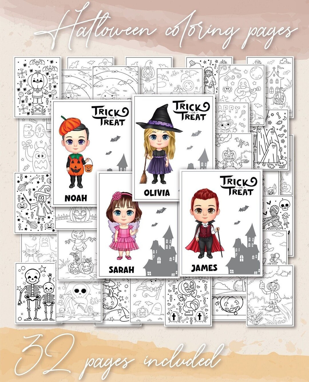 Halloween Coloring Pages Custom Halloween Activities for - Etsy
