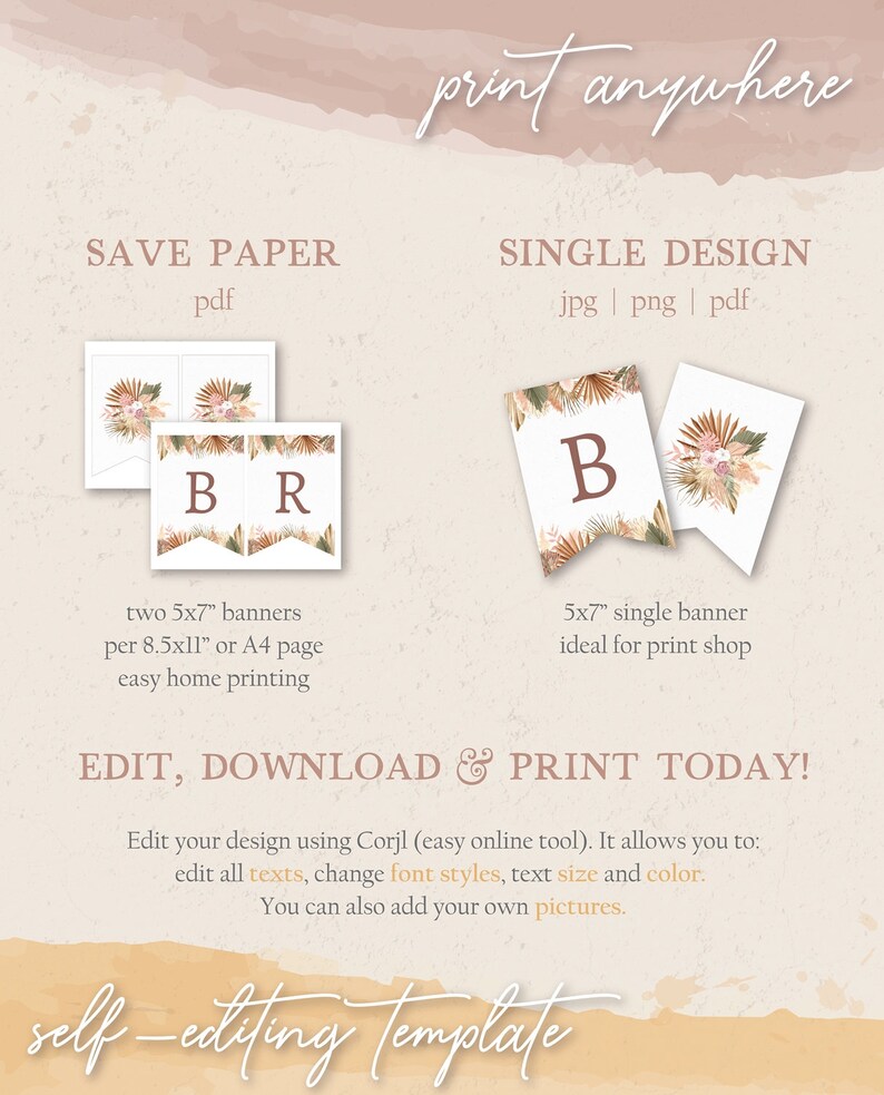 Boho Banner Template Bridal Shower Welcome Banner DIY - Etsy