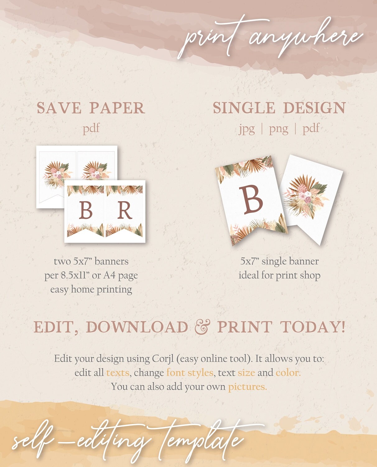 Boho Banner Template | Bridal Shower Welcome Banner | DIY Bachelorette ...