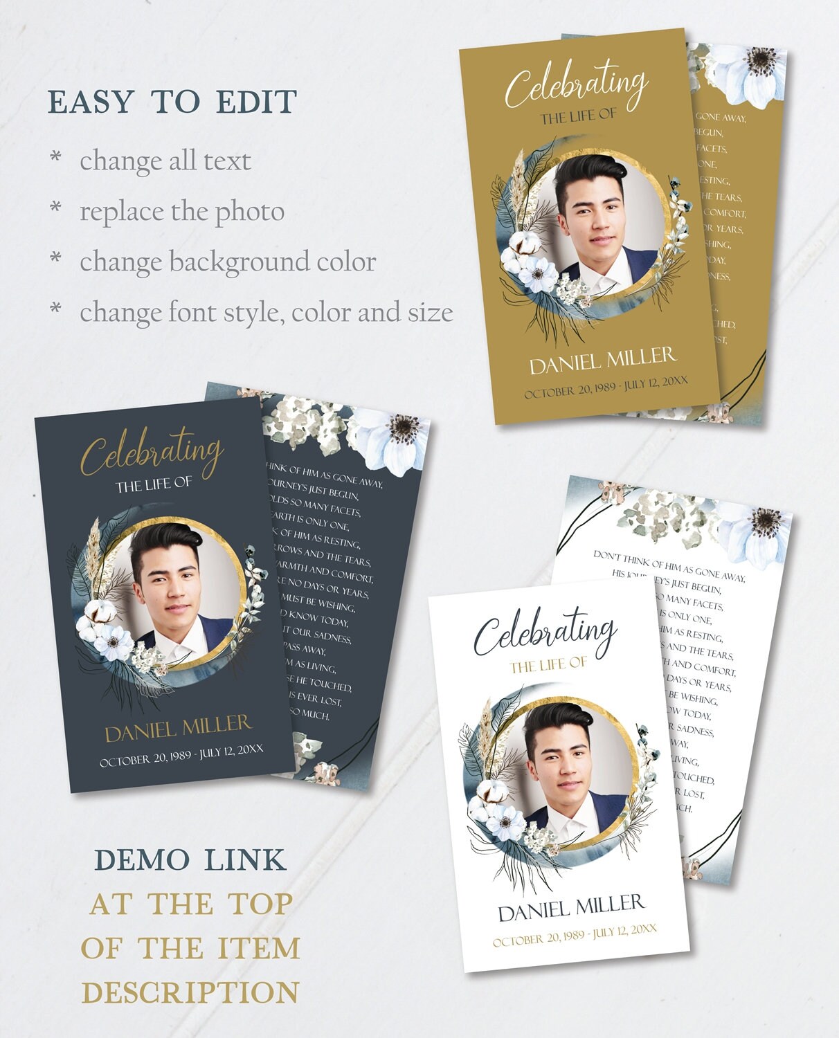 Funeral Cards Template Funeral Prayer Card Trauerkarte Memorial Cards ...