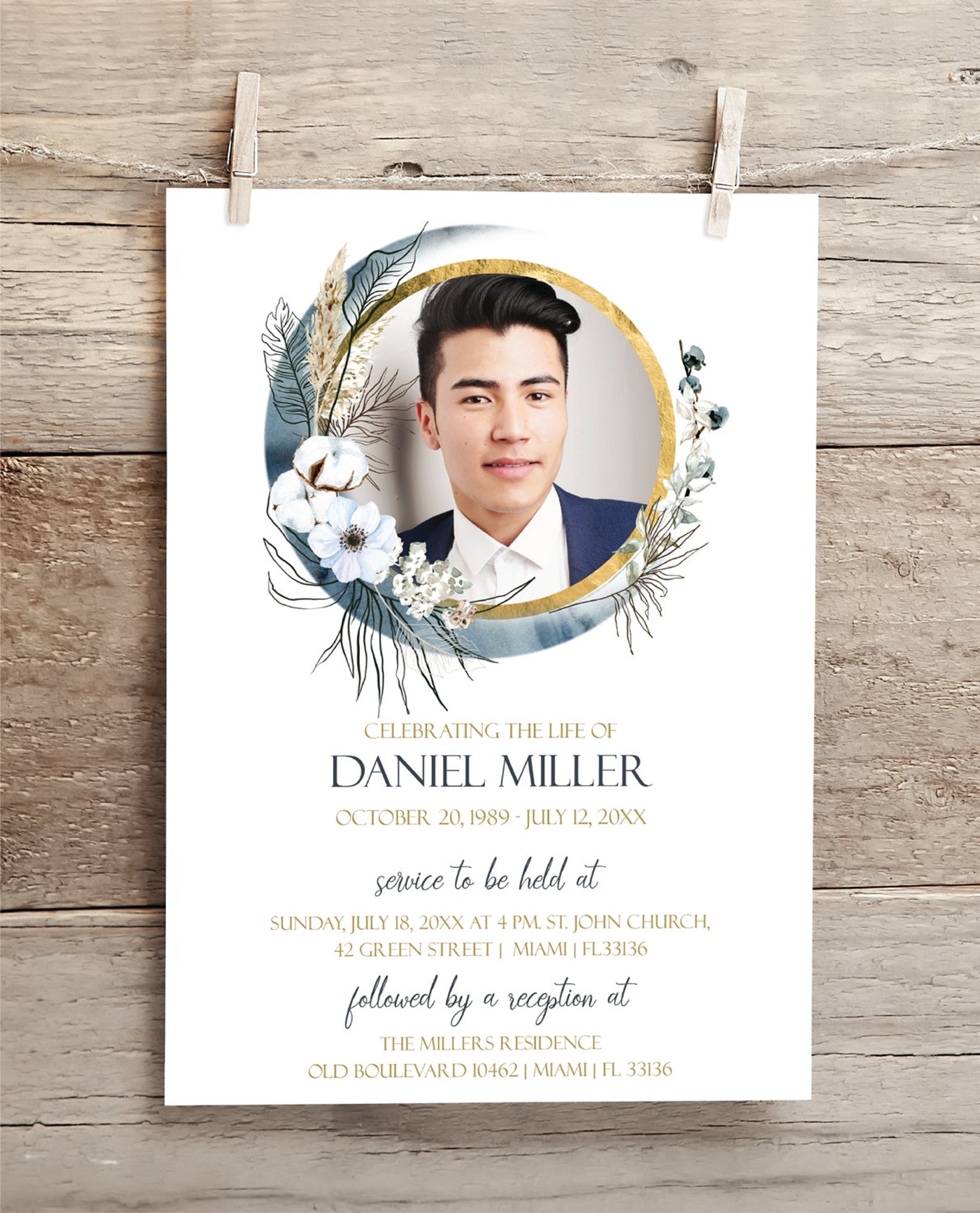 Funeral Invitation Obituary Template Funeral Card Blue - Etsy