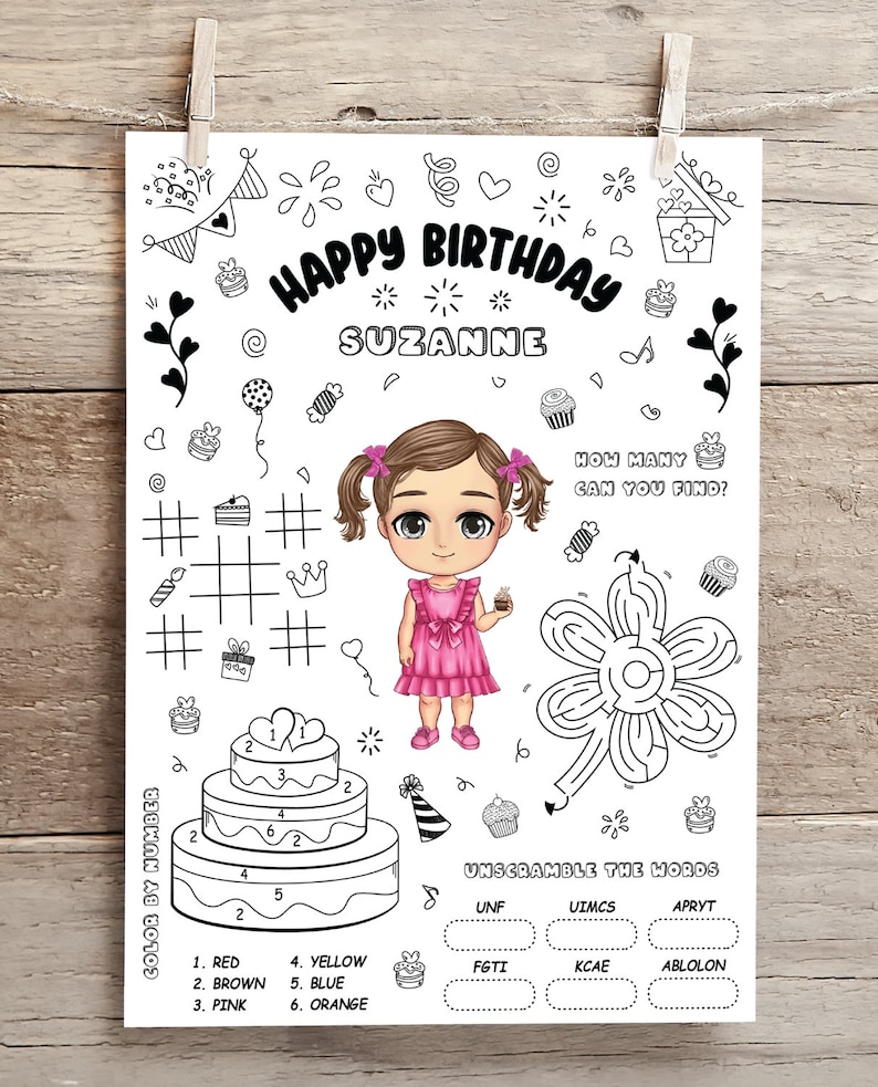 Birthday Activity Sheet Printable Activities for Kids - Etsy