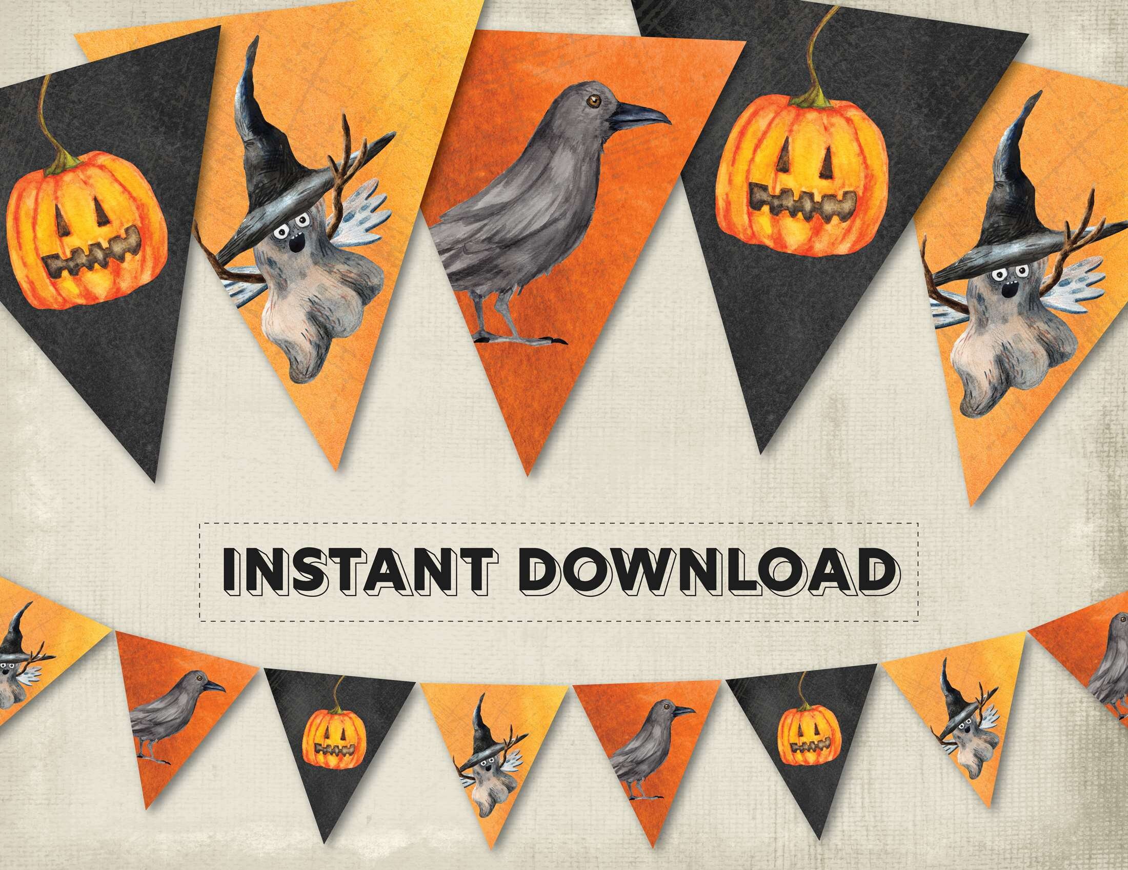 Halloween banner RAVEN ghost banner printable garland | Etsy