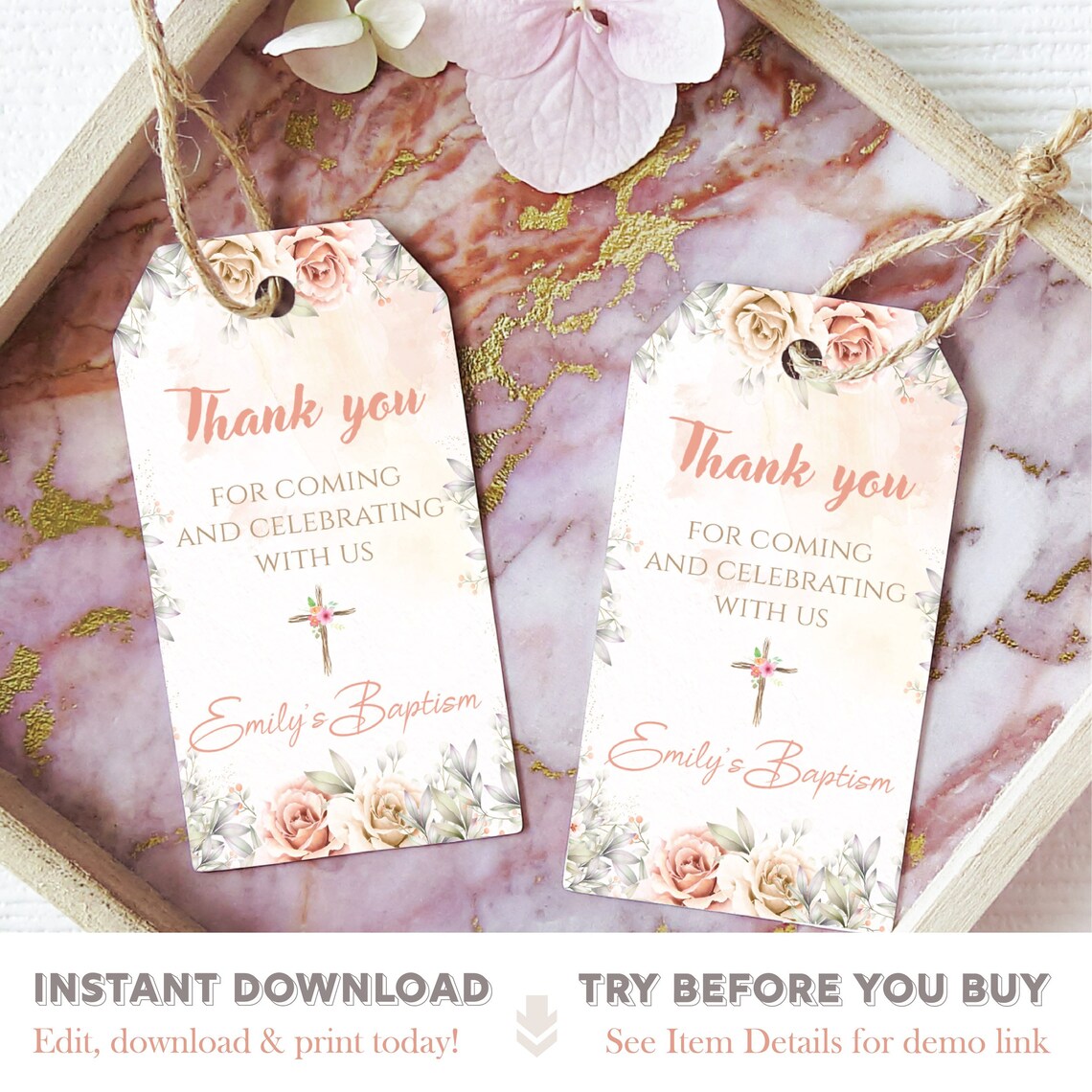 Baptism Favor Gift Tag Template | Baptism Favors Personalized | Thank ...